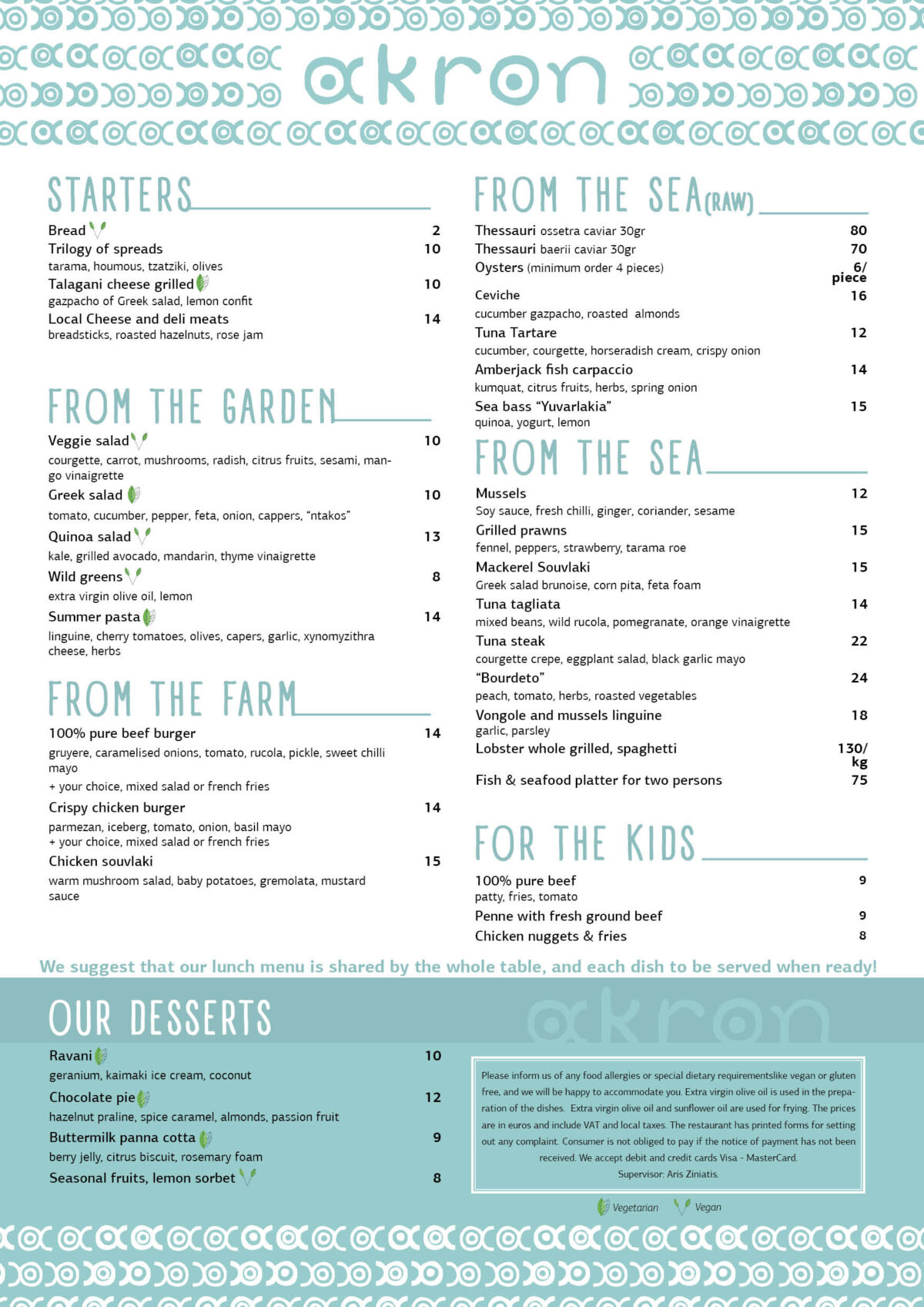 Akron beach bar restaurant | menu of dishes and drinks